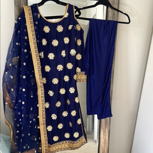 Dresses | Royal Blue Traditional Outfit With Gold Accents Indian Suit ...
